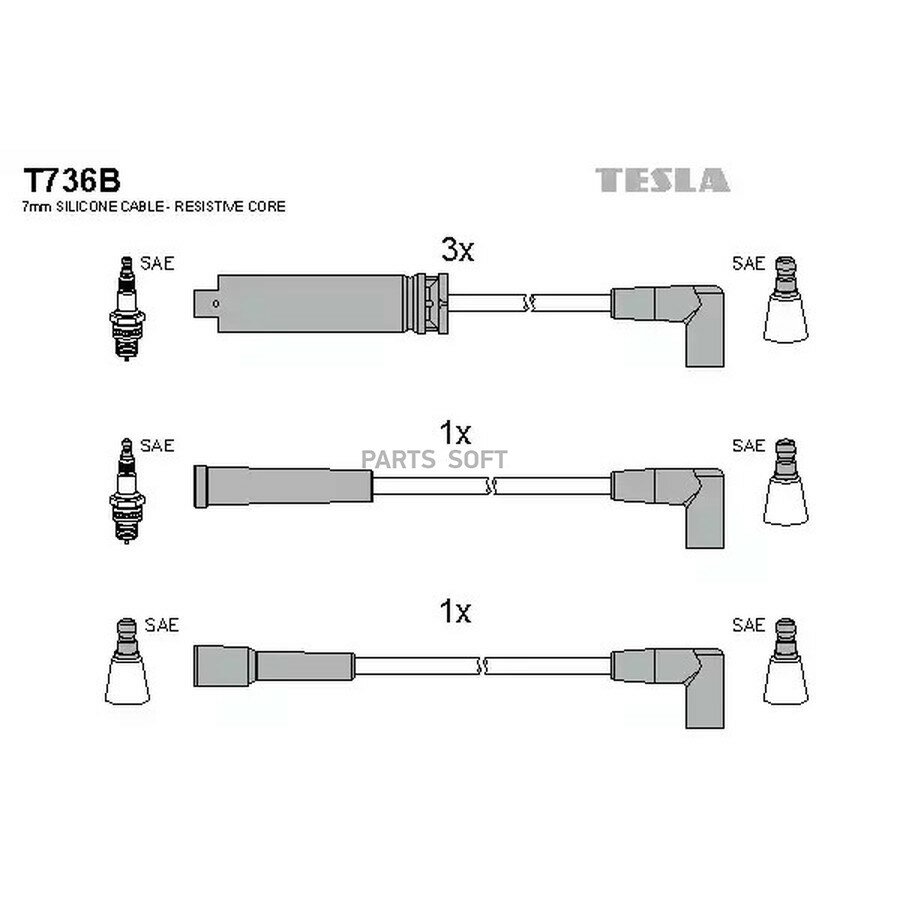 TESLA T736B Провода высоковольтные, комплект Daewoo Nexia 1.5L 8V 02.1995 - 08.1997