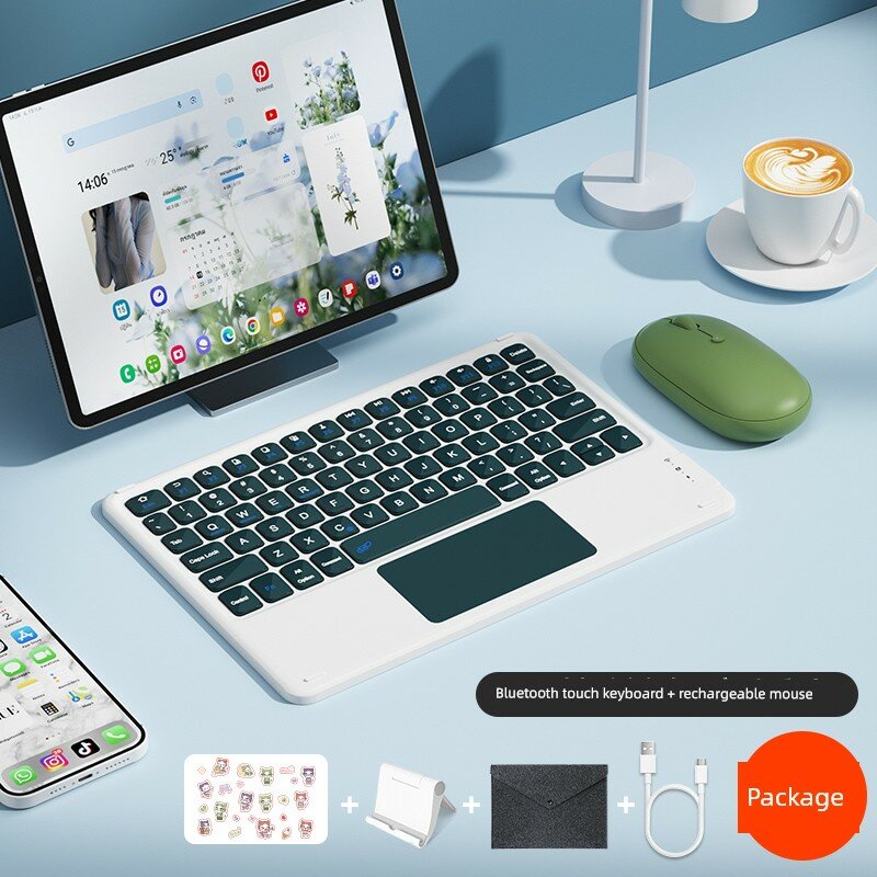 Темно-зеленая клавиатура и зеленая мышь для планшетов и смартфонов, тихая работа, зарядка