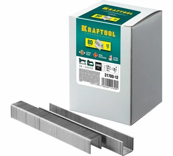 Скобы для степлера KRAFTOOL тип 21GA (80/Pr A/Senco AT) 12мм, 5000 шт