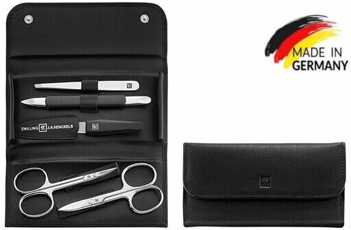 Маникюрный набор ZWILLING Classic Inox пр-ва Германии, оригинал, 5 предметов, футляр из натуральной кожи, чёрный