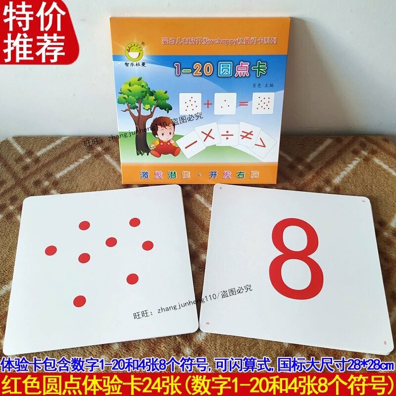 Набор больших карточек с точками Doman, 24 шт. с цифрами 1-20 и символами, размер 28x28 см для раннего обучения