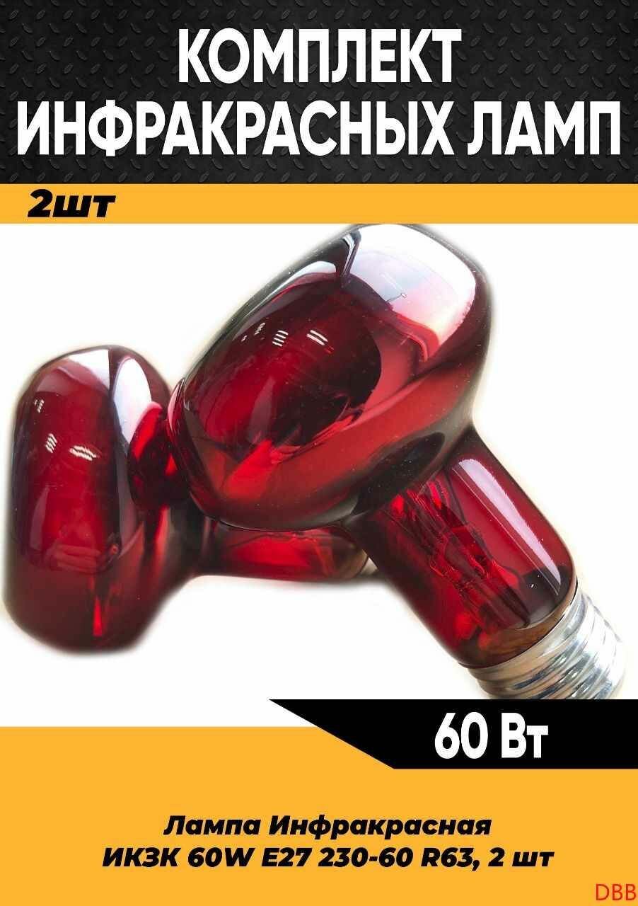 Инфракрасная лампа для курятника цыплят птиц животных 60W E27, 2 шт / Инфракрасная лампа для обогрева