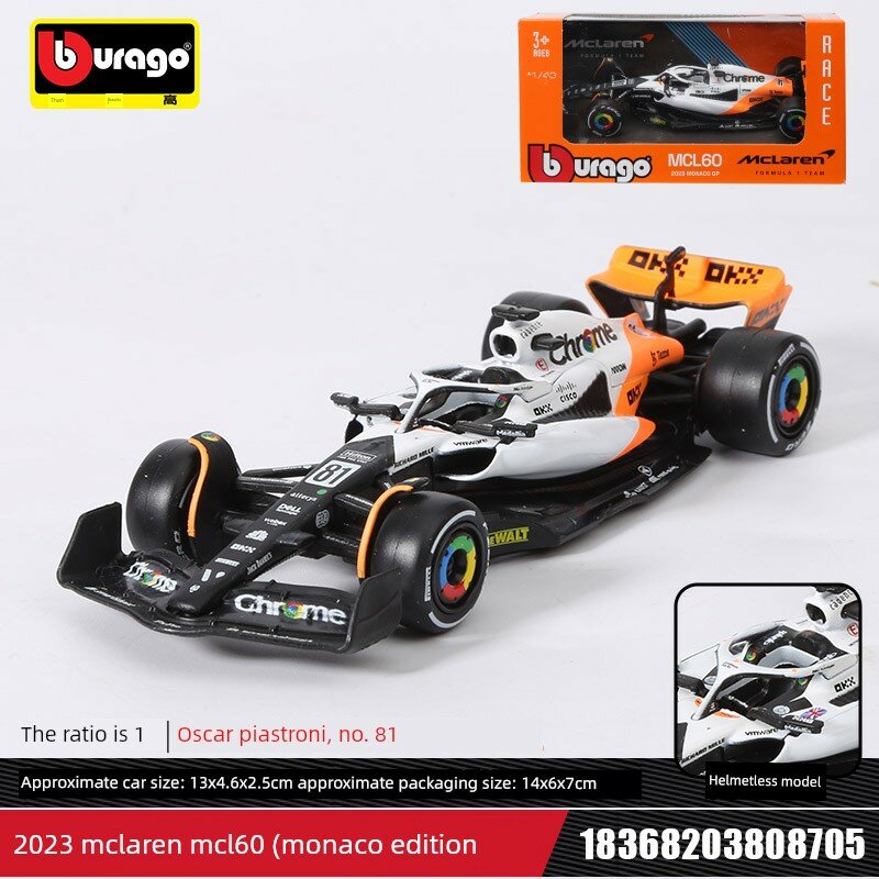 2023 McLaren MCL60 Формула-1 Модель 1:43 Масштаб Сплавная Копия Автомобиля с Оскаром Пиастри, Версия Монако,