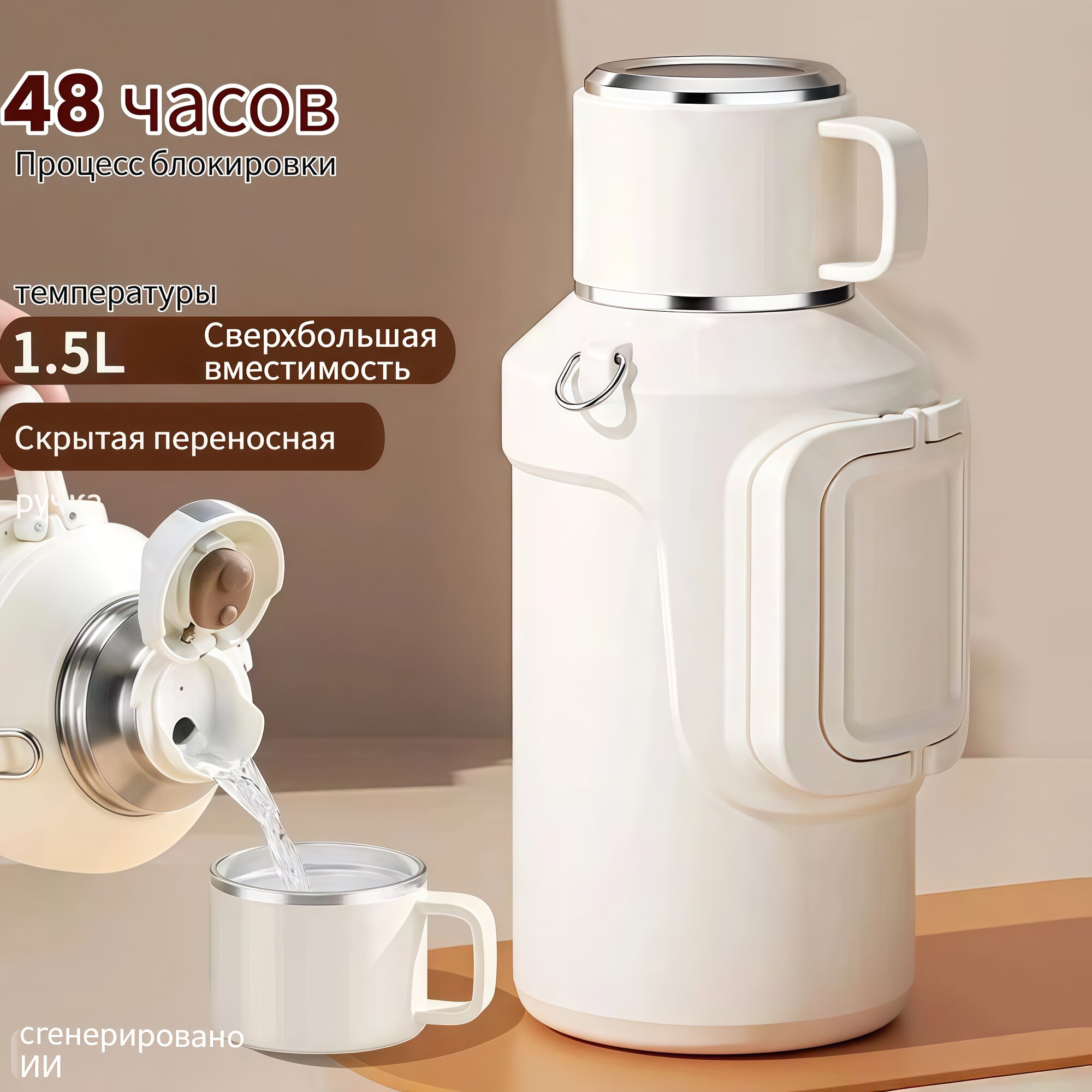 Металлический термос для чая и кофе 1,5 литра с кружкой , Good Sale