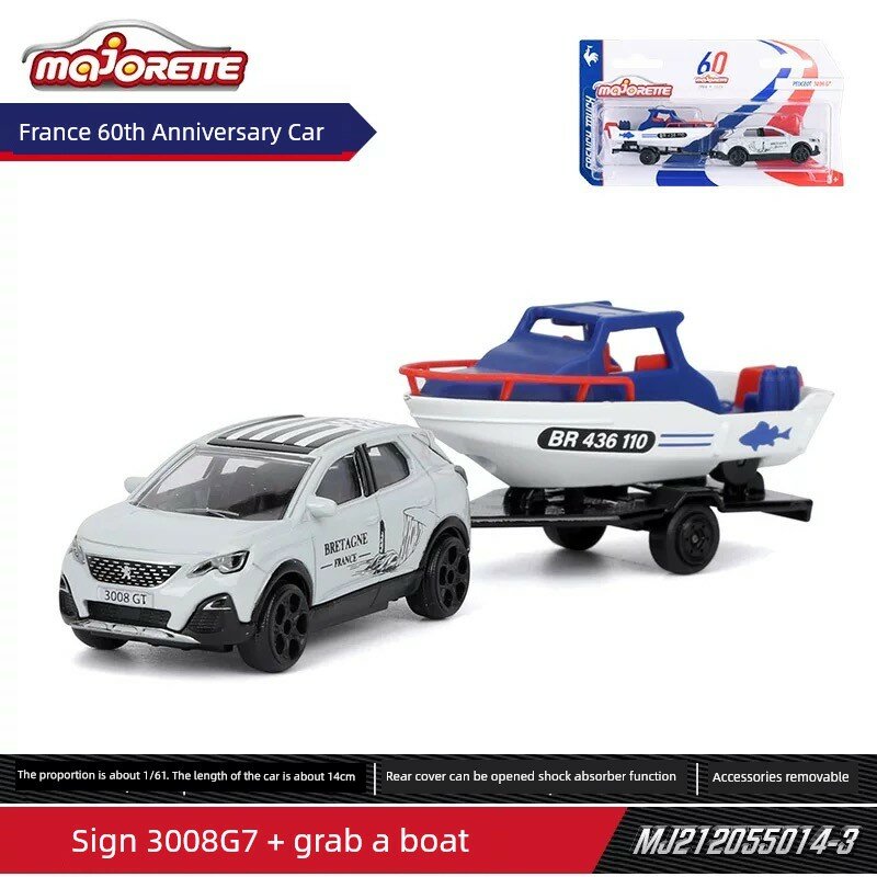 Модель Peugeot 3008 GT + Прицеп Для Лодки Из Сплава Коллекционная Винтажная Масштаб 1:43 Аутентичная Игрушка