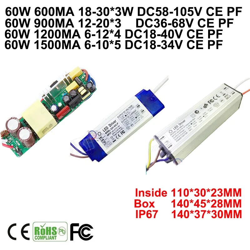 SUNSPURT LED драйвер 60Вт 600MA DC18-34V IP67
