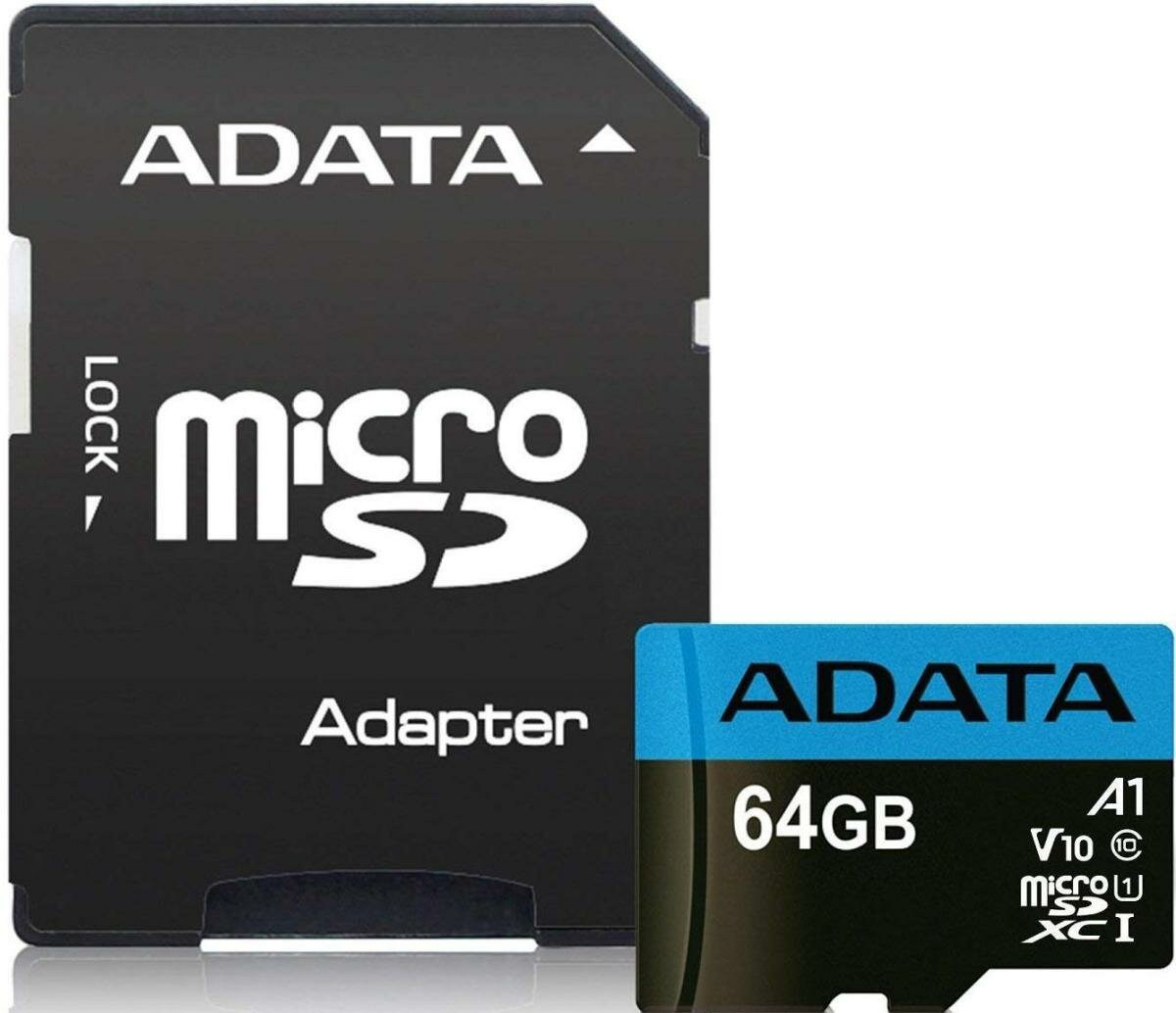 Карта памяти microSDXC 64 ГбGb A-Data AUSDX64GUICL10A1-RA1