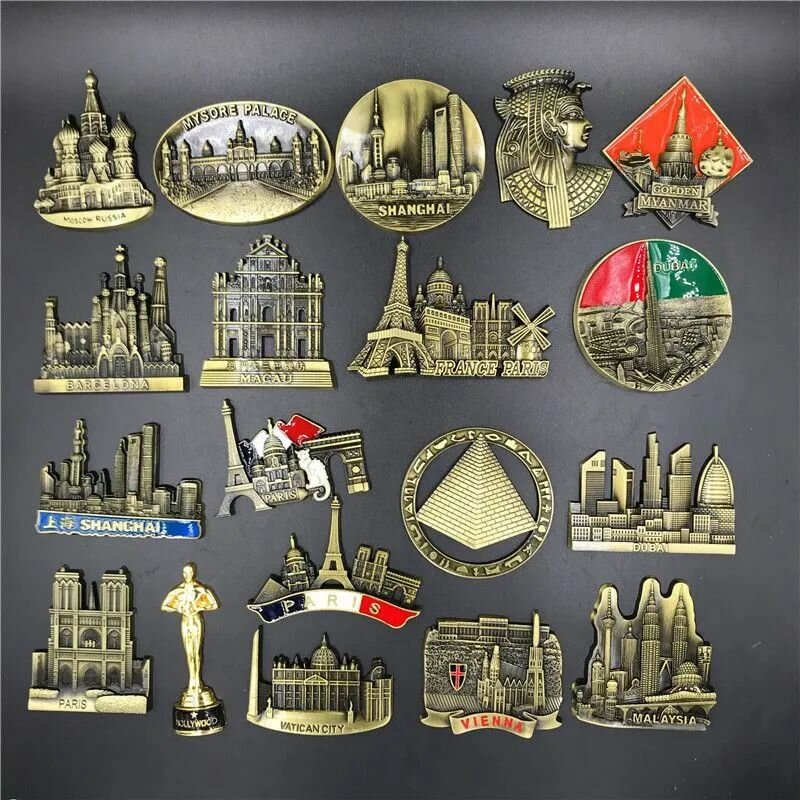 1Китайская форма 3D Metal World логотип холодильник магнит