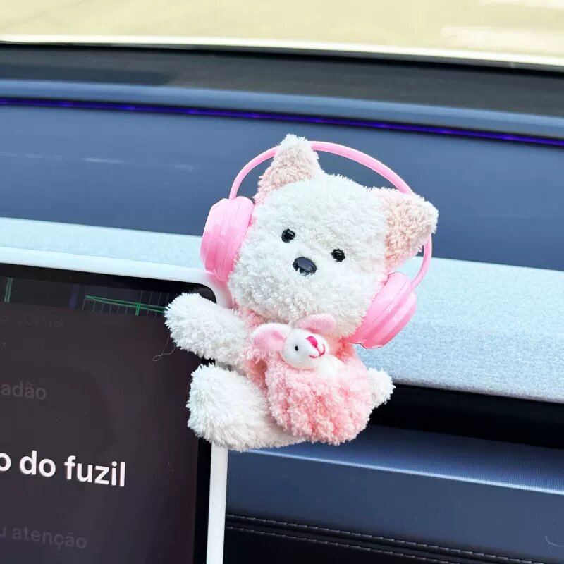 Декор для приборной панели автомобиля с темой Западного высокогорного пса, рюкзак с розовым наушником для салона авто
