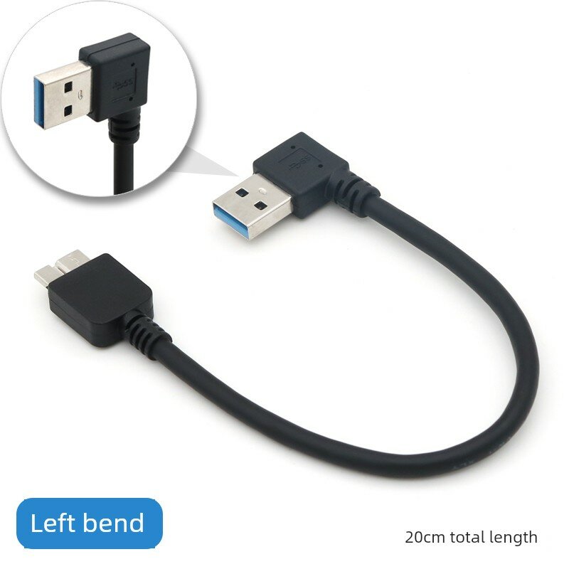 Черный кабель для зарядки Micro-USB 3.0 длиной 20 см с правым изгибом для мобильных устройств