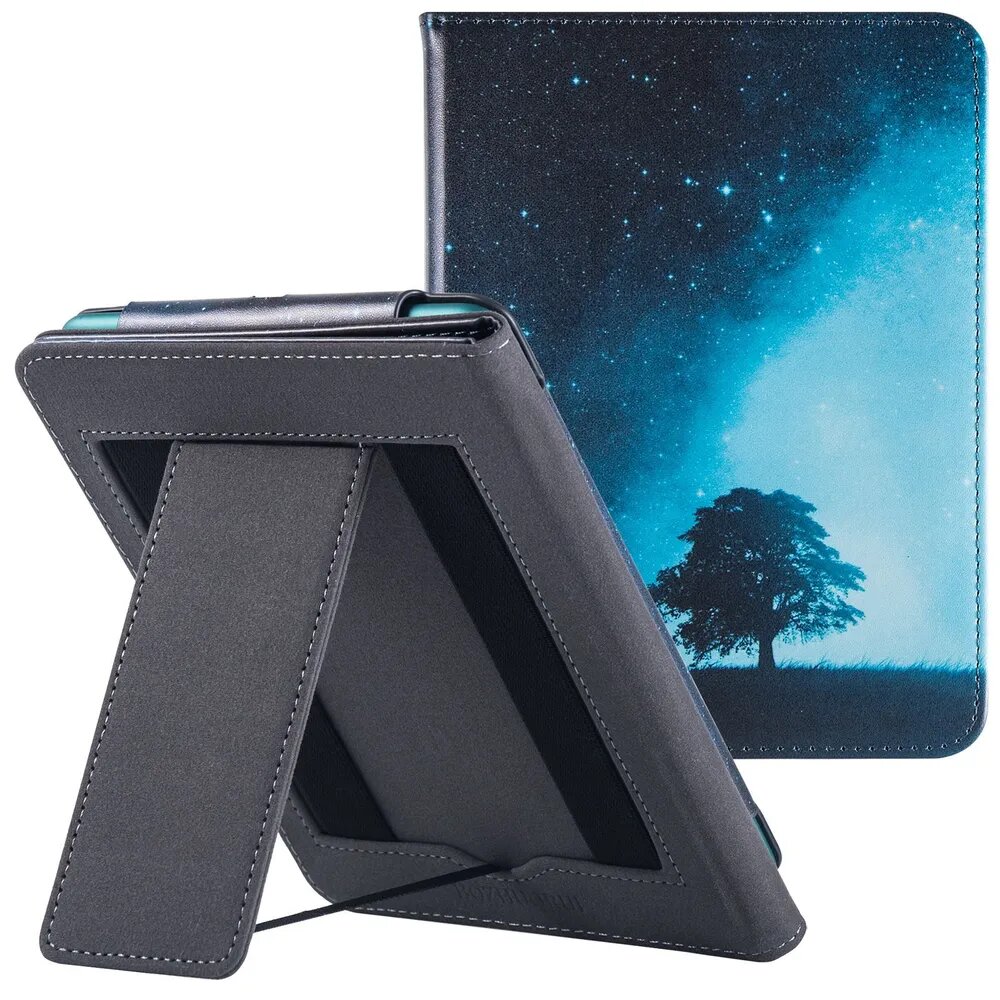 BOZHUORUI Чехол-подставка для Kindle Paperwhite 12-го поколения и Kindle Colorsoft Signature Edition e-Reader - Защитный чехол из искусственной кожи с ремешком для рук/автоматический сон/пробуждение
