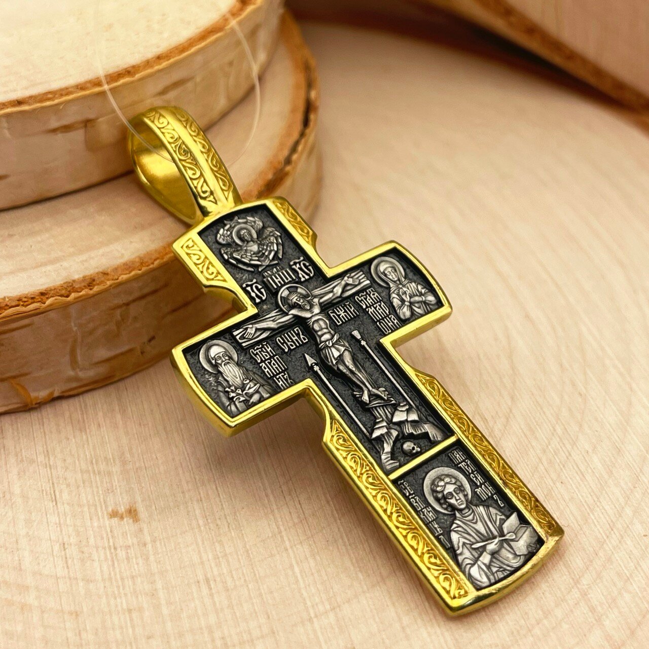 Крестик, серебро, 925 проба, золочение, оксидирование, чернение