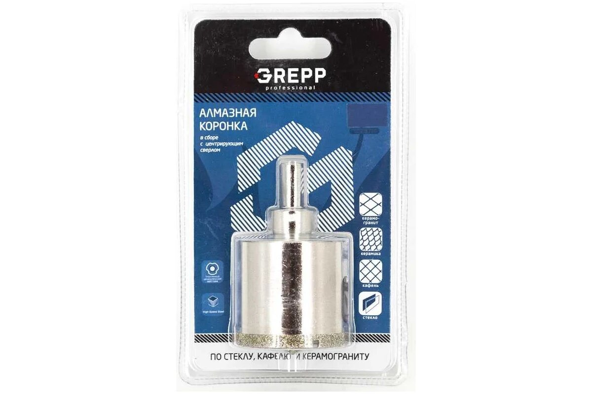 Алмазная коронка Grepp 35 мм с центрирующим сверлом – мокрое безударное сверление стекла и керамогранита