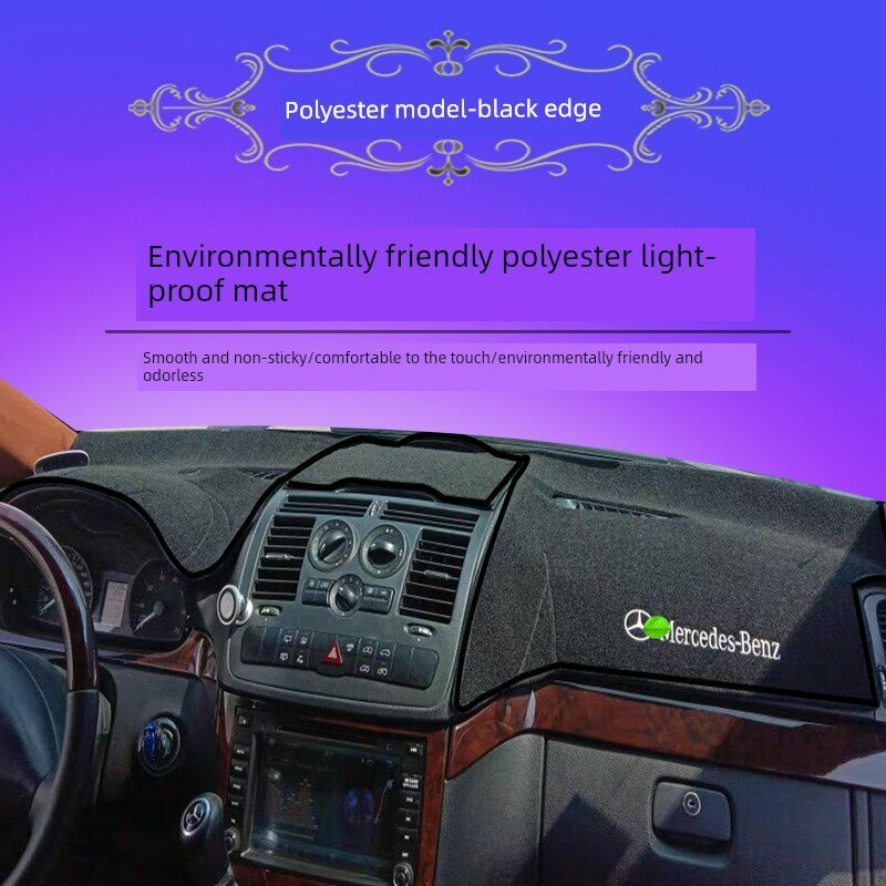 Солнцезащитный чехол для приборной панели VITO W639 2006-2015, полиэстер, черный с черной кромкой