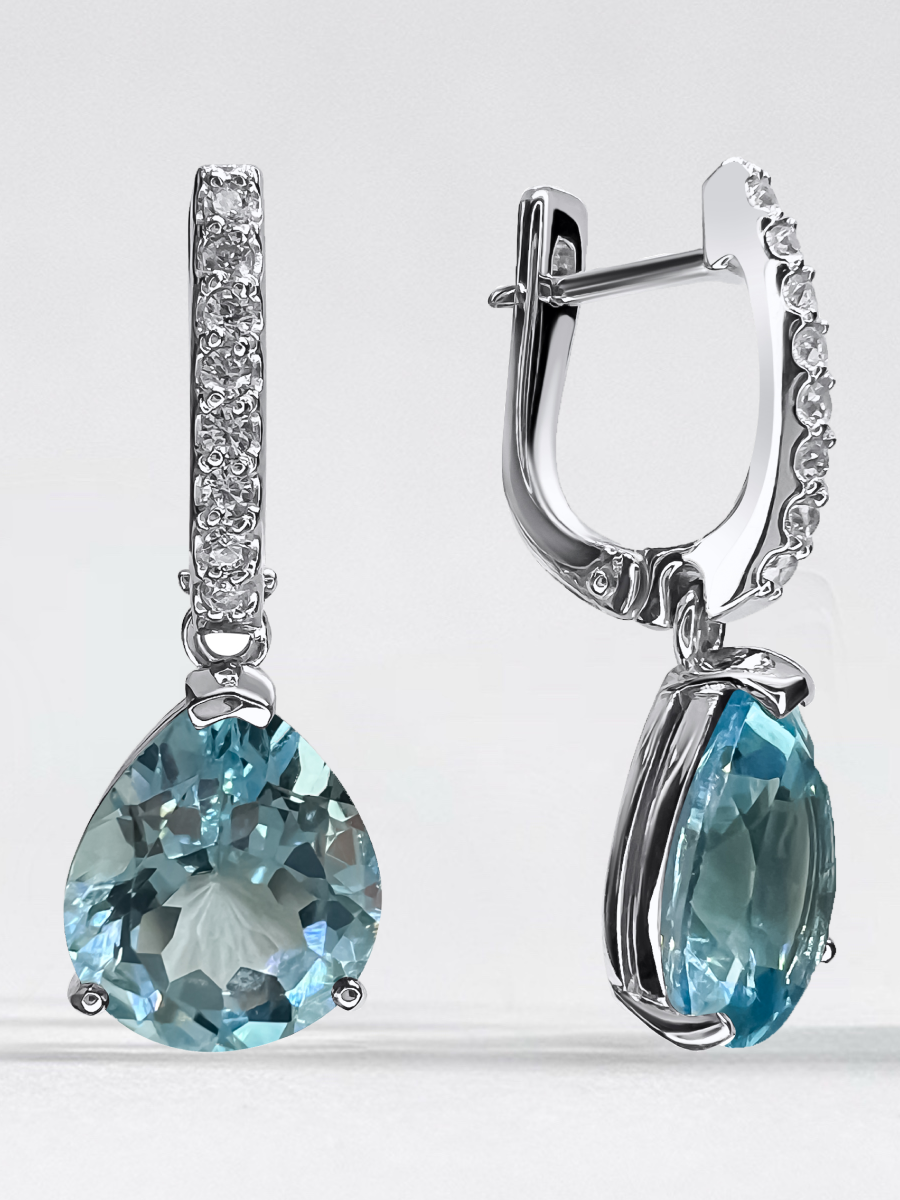 Серьги с подвесками, серебро, 925 проба, родирование, топаз