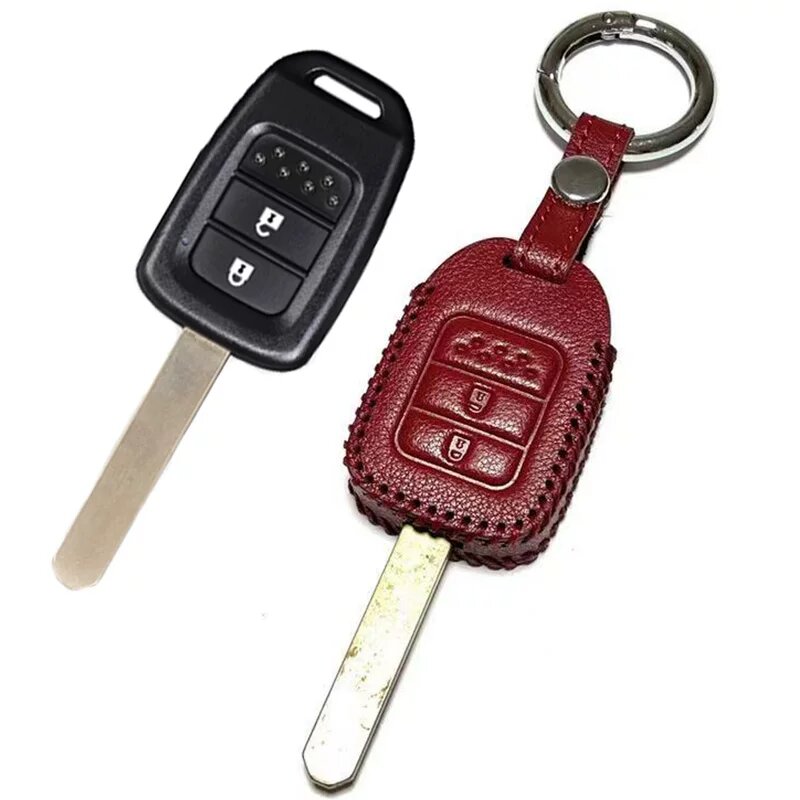 Кожаный держатель для ключей с кольцом для Honda Fit, HR-V, Accord — винно-красный, стиль M
