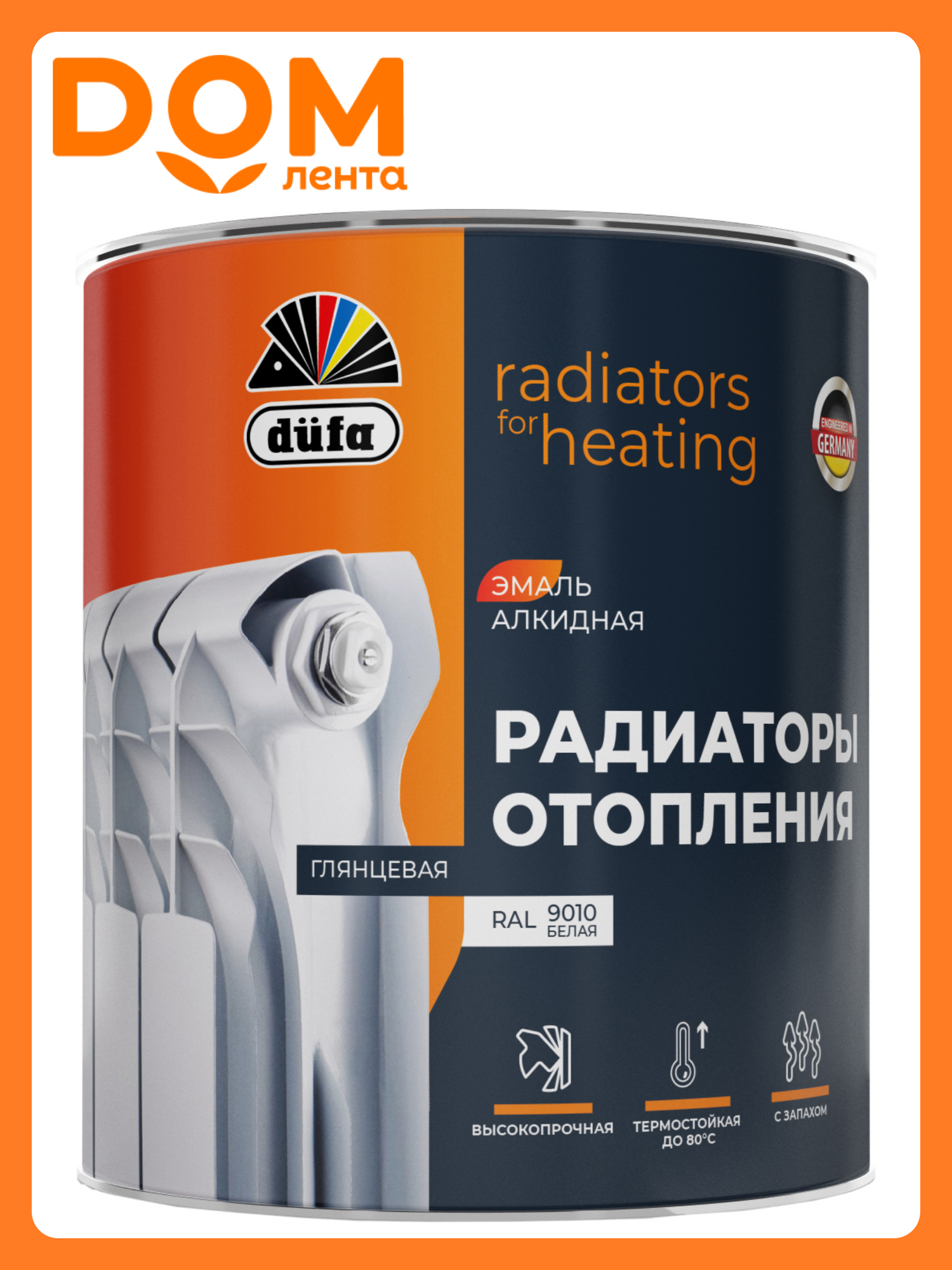 Эмаль Dufa, для радиаторов отопления, алкидная, белая, 0,75 л