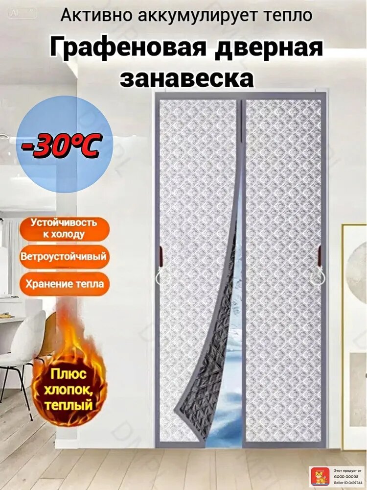 Занавеска на дверь Графеновая дверная занавеска 100x210 см серебристый для дверного проема