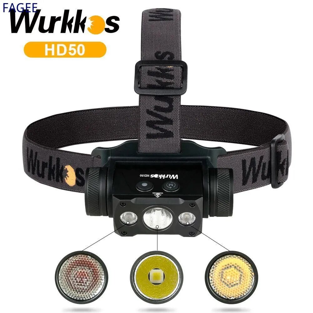 Wurkkos HD50 Налобный фонарь 4000 люмен для кемпинга, походов, рыбалки, охоты, черный