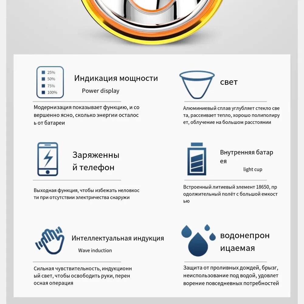 Фонарь-прожектор, 10 Вт, дальность 600 м, встроенный аккумулятор, холодный белый свет, IP44, водонепроницаемый — фото 1