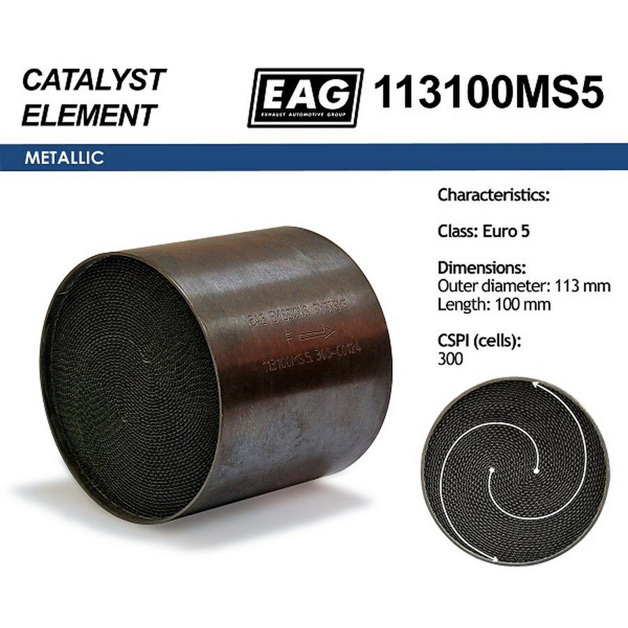 Каталитический блок металл. 113x100 300cpsi Euro 5 EAG от официального дистрибьютора, EAG, артикул 113100MS5