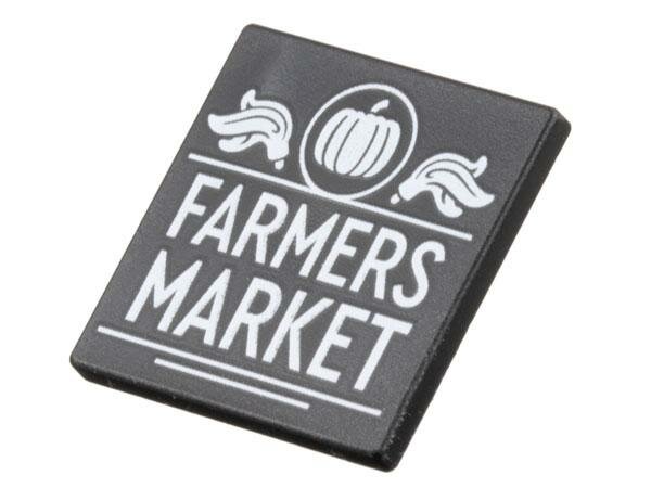 Деталь Lego 15210pb143 Road Sign 2 x 2 Square with Open O Clip with White Pumpkin, Plumes, and 'FARMER'S MARKET' Pattern