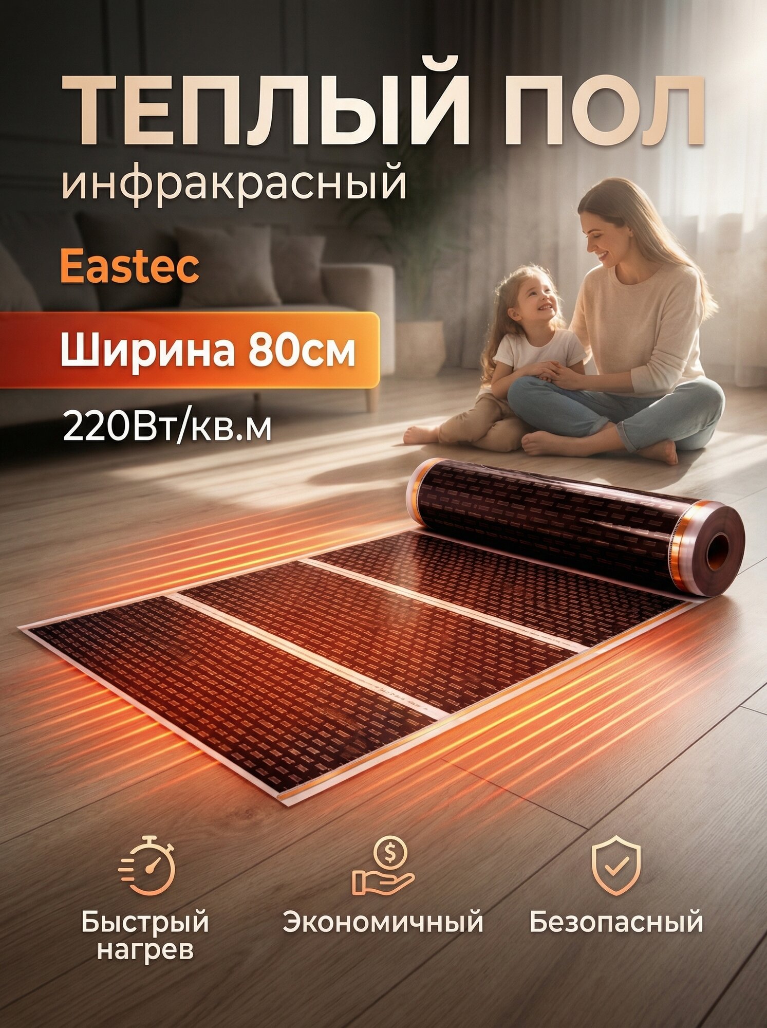 Инфракрасный теплый пол Eastec ширина 80см, 220Вт/кв. м (стоимость за погонный метр) темрмопленка