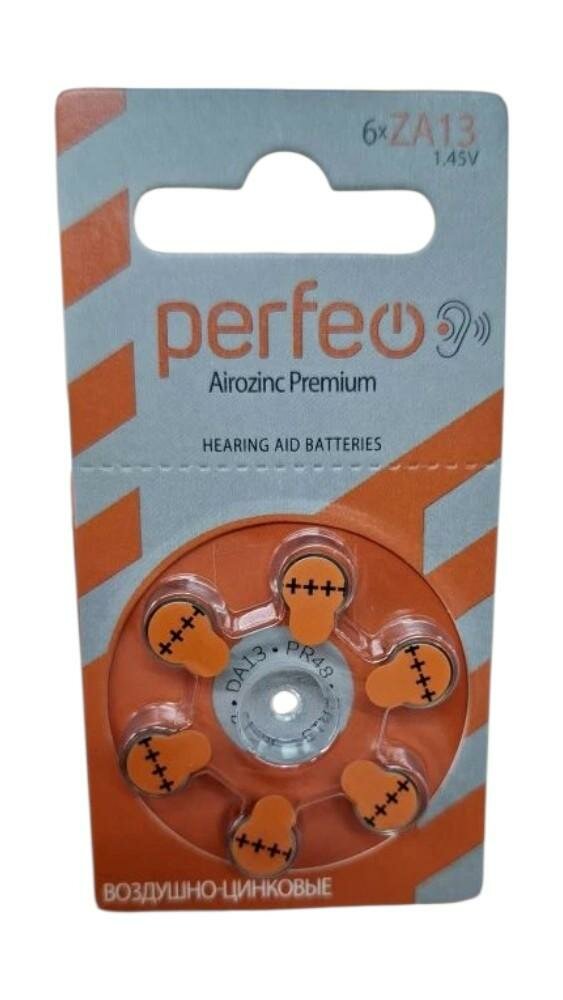 Слуховая батарейка Perfeo ZA13 1.45V AirZink Premium BL6 , 6шт.