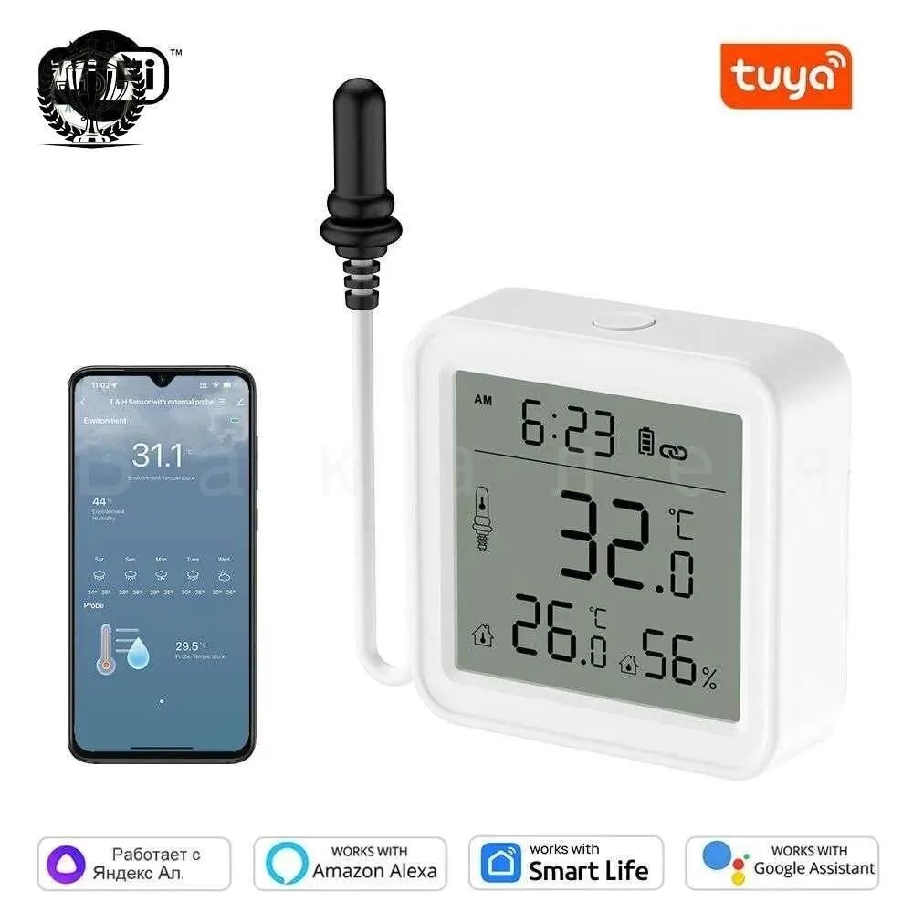 GM Tuya Wi-Fi Датчик температуры и влажности с выносным датчиком для дома