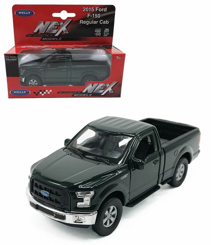 Машинка Welly Ford F-150 Regular Cab. масштаб 1:38, пружинный механизм, темно-зеленый цвет