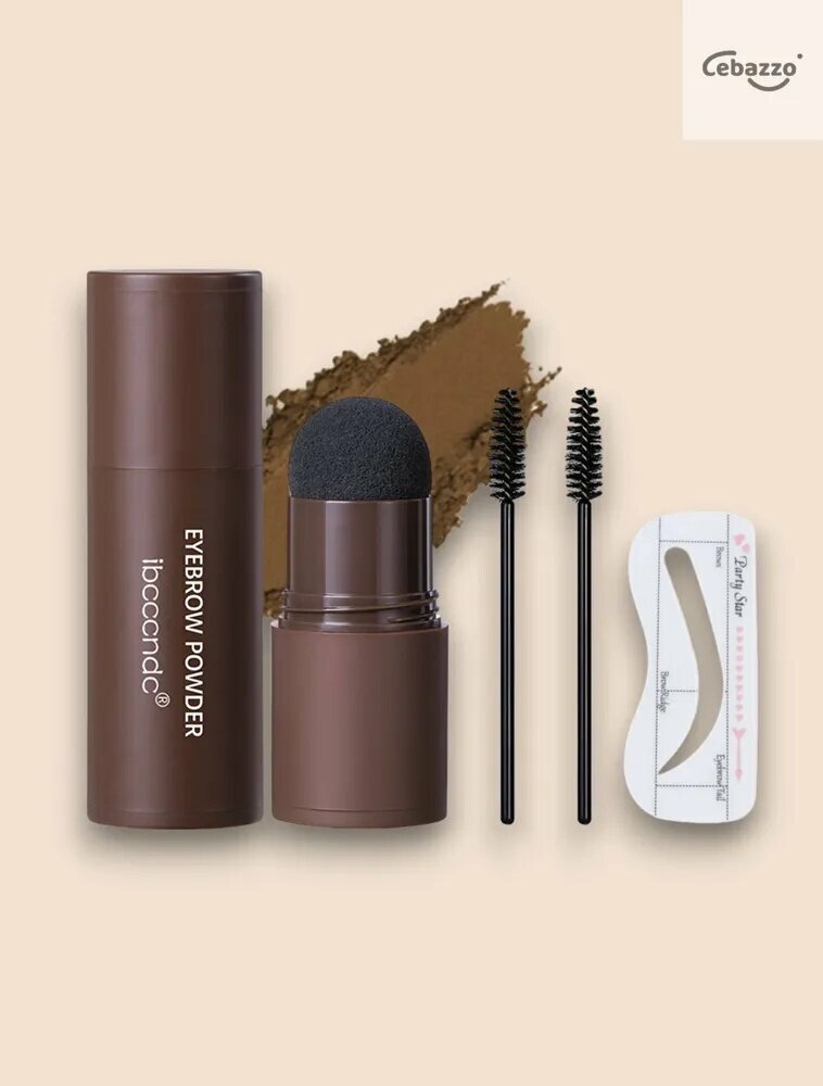 Пудра для бровей (тени для бровей), 10 трафаретов, 2 щеточки, светло-коричневая