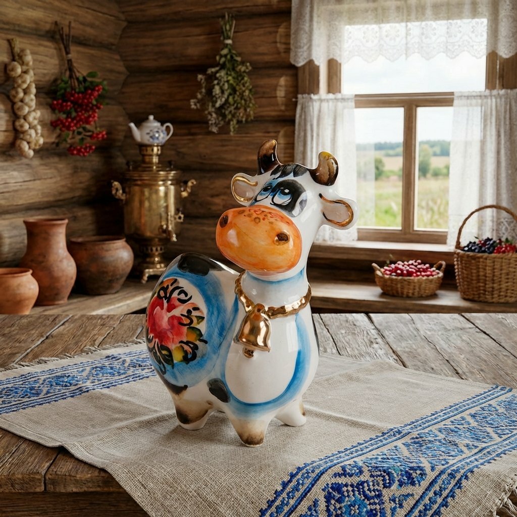 Фигурка Корова с колокольчиком цв. золото ГЛ-445 Народные промыслы Фарфор
