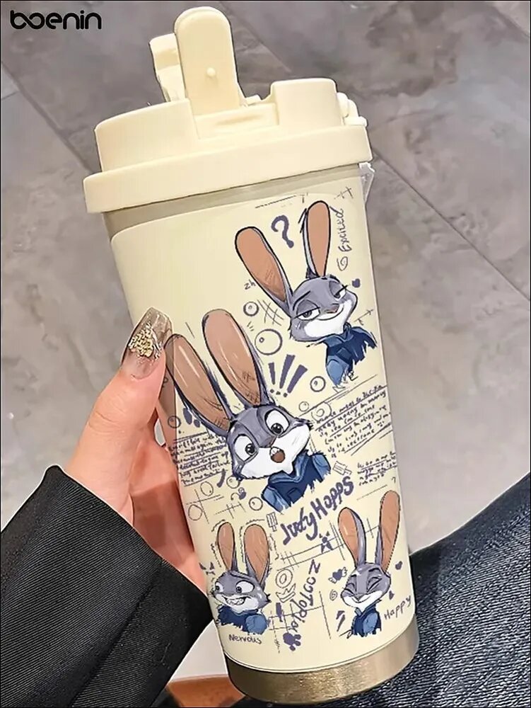 Термокружка с рисунком Judy Hopps, 0.52 л, голубая, из нержавеющей стали и пластика