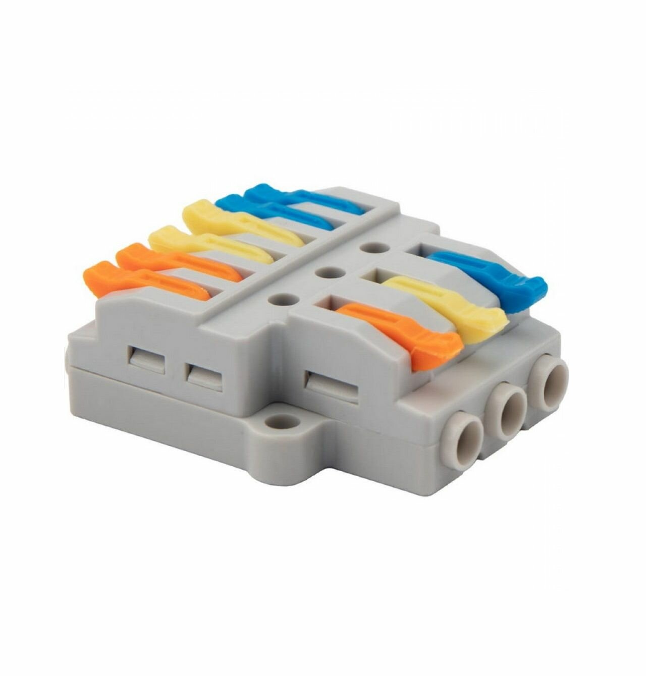 1 шт Клеммник PC 10 600 В 24 А / зажим-клемма 3х2 проходная разветвительная на 3 полюса / сине-желто-оранжевый