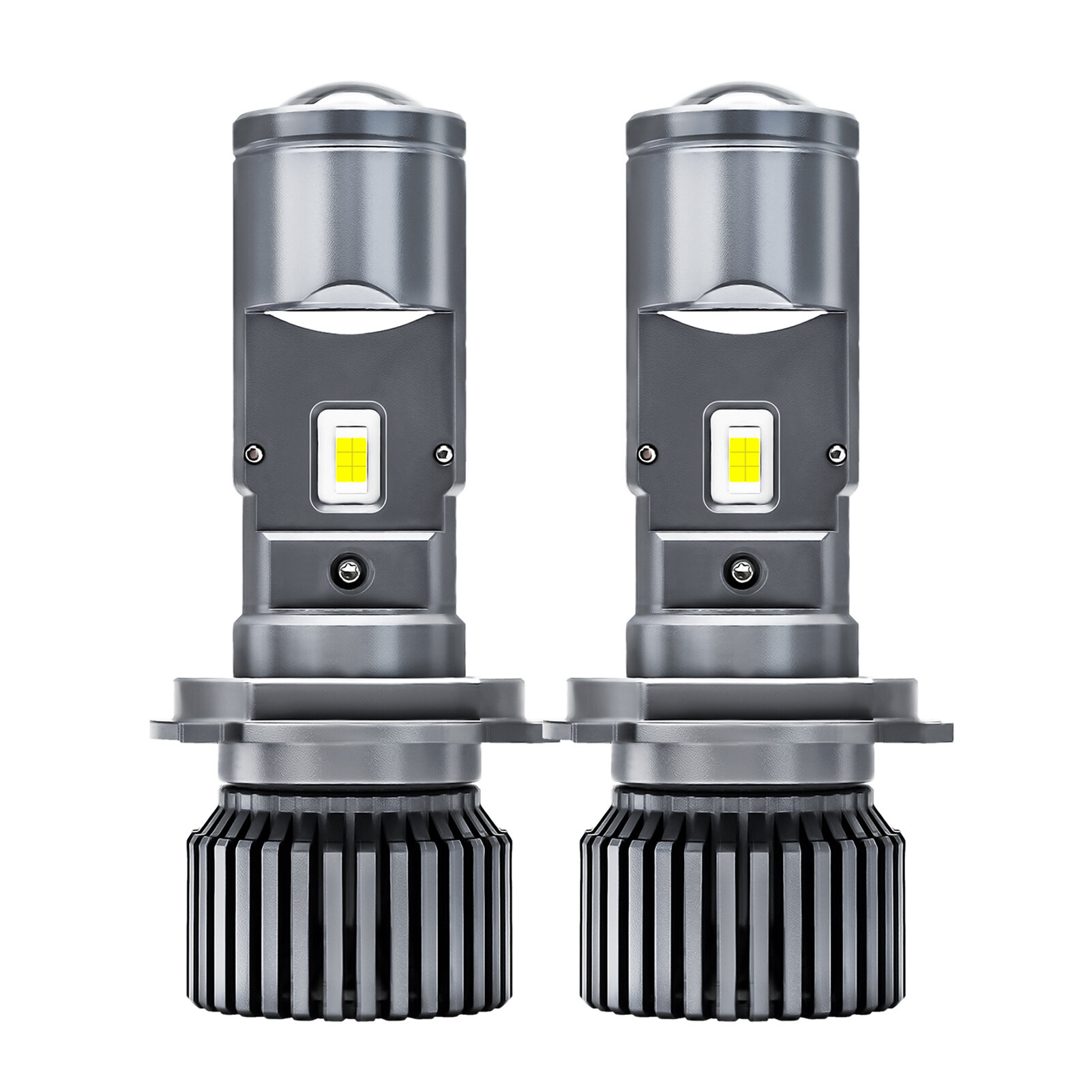 Лампы светодиодные для фары H4, 25000LM 90W, двухлинзовый, 6000K белый свет, IP68 водонепроницаемый, серый цвет, пакет из 2 штук, материал дьяволо-кастовый алюминий, 6 чипов CSP-LED, тип фонарь прожектор, срок службы >30000ч, напряжение 10-32V,
