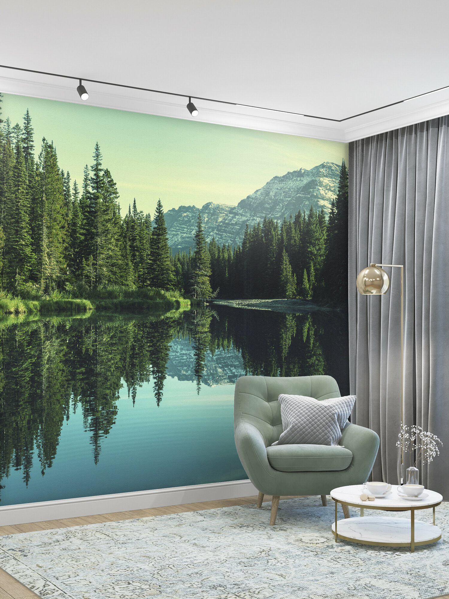 Фотообои, обои Озеро, природа на стену, в зал, гостиную, спальню, на кухню, 300 см x 270 см