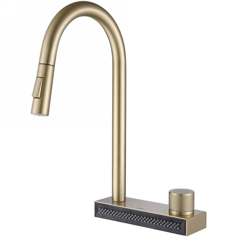Смеситель для кухни Abber Wasser Kreis AF8114G золото матовое, с выдвижным изливом, рычажный, латунь