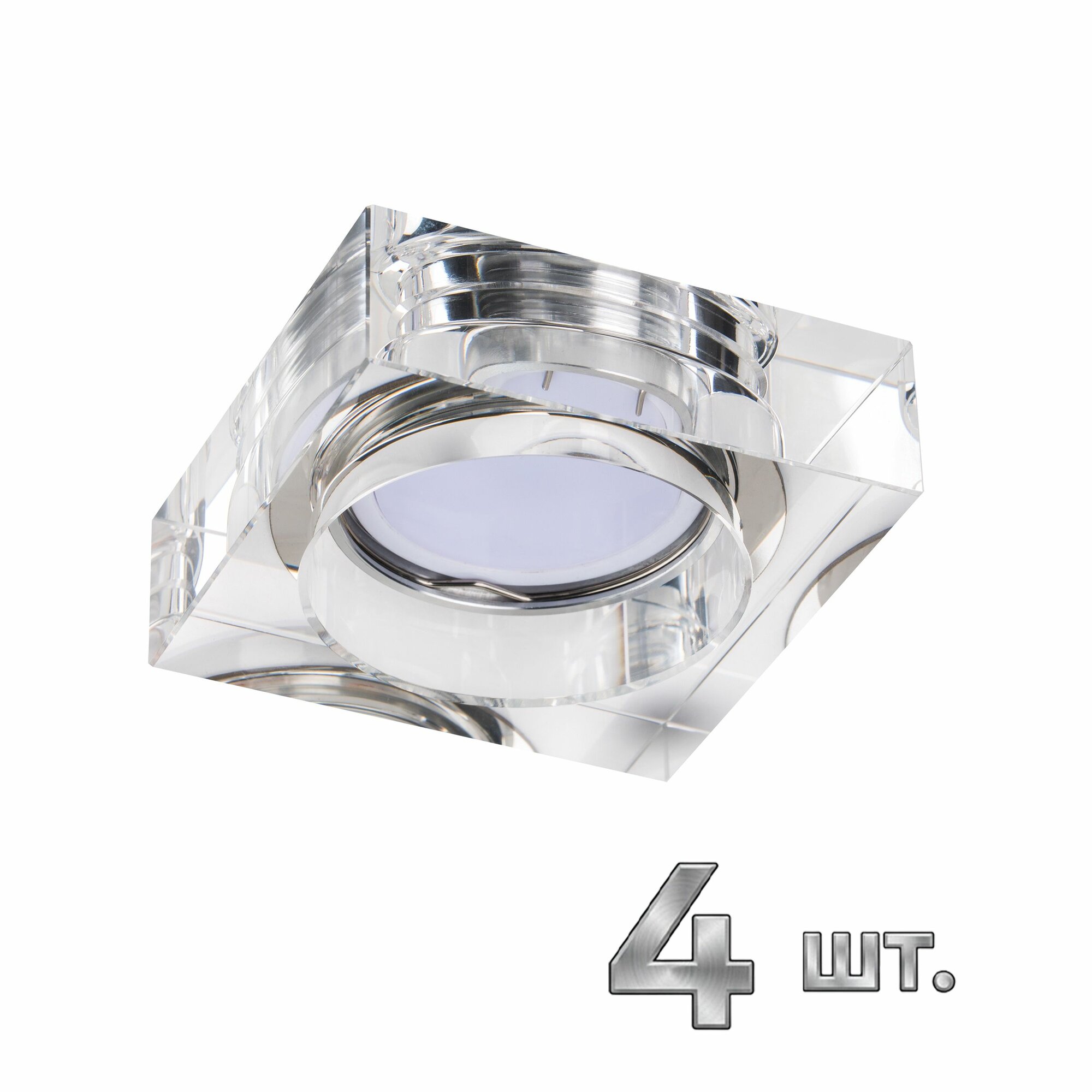 Светильник потолочный стеклянный встраиваемый G5.3 Lightstar Lui mini 006140, квадратный, прозрачный, комплект 4 шт.