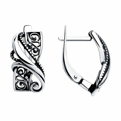 Серьги, серебро, 925 проба, оксидирование