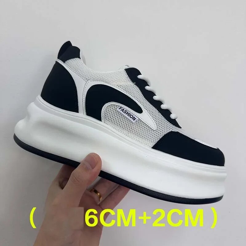 Кроссовки женские на танкетке 6+2см, черные, mesh, 40