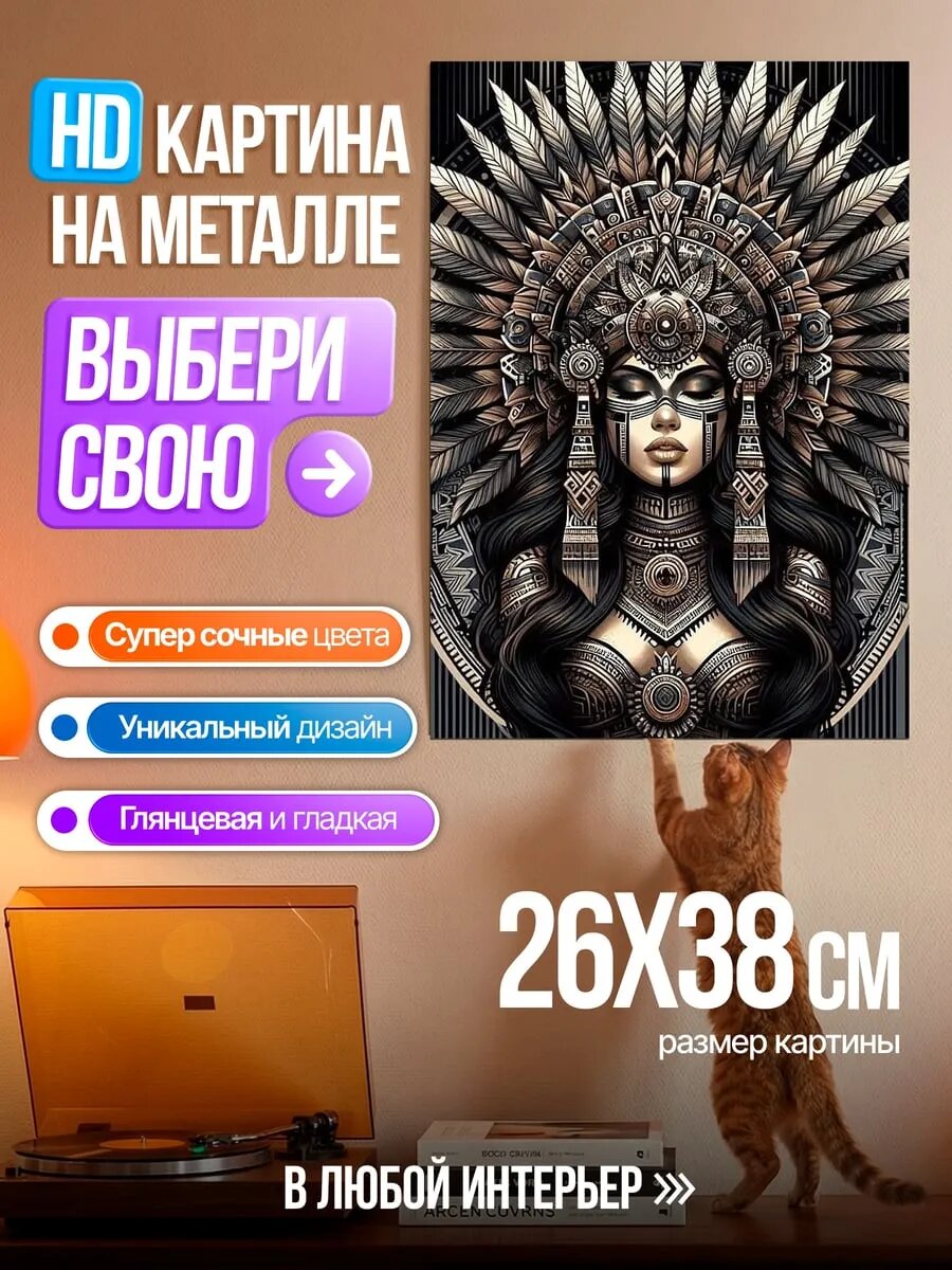 Картина на HD металле Воительница с перьями
