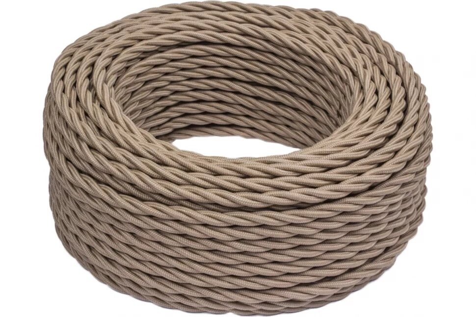 Ретро витой провод BIRONI 3х2,5, капучино (матовый), 10 метров