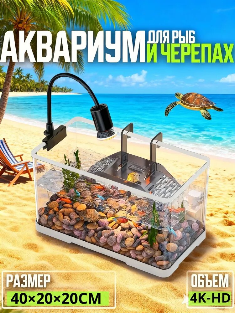 Аквариум, экологический ландшафт с системой фильтрации и подачи кислорода, без замены воды