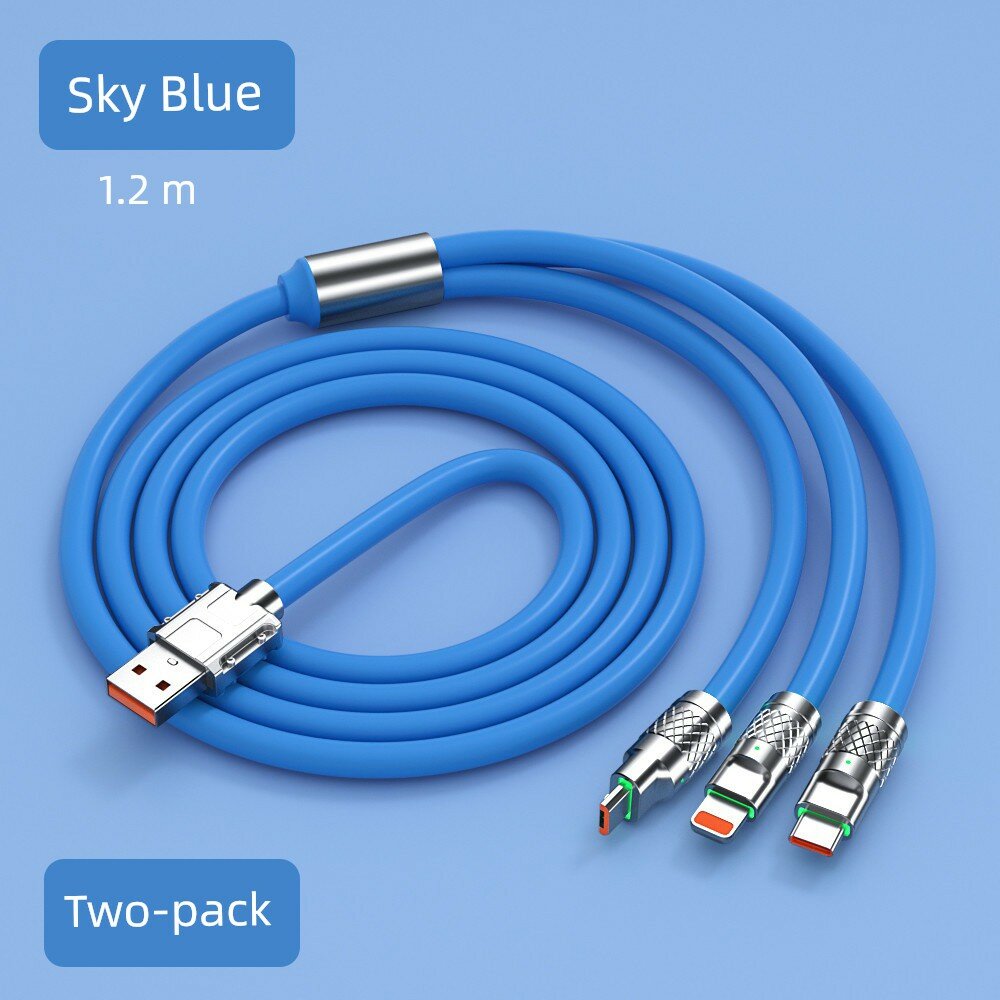 100W Тройной USB-C Быстрая Зарядка Кабель Небесно-Синий, Длина 1.2м, 2 Шт. для Samsung, Xiaomi, Honor