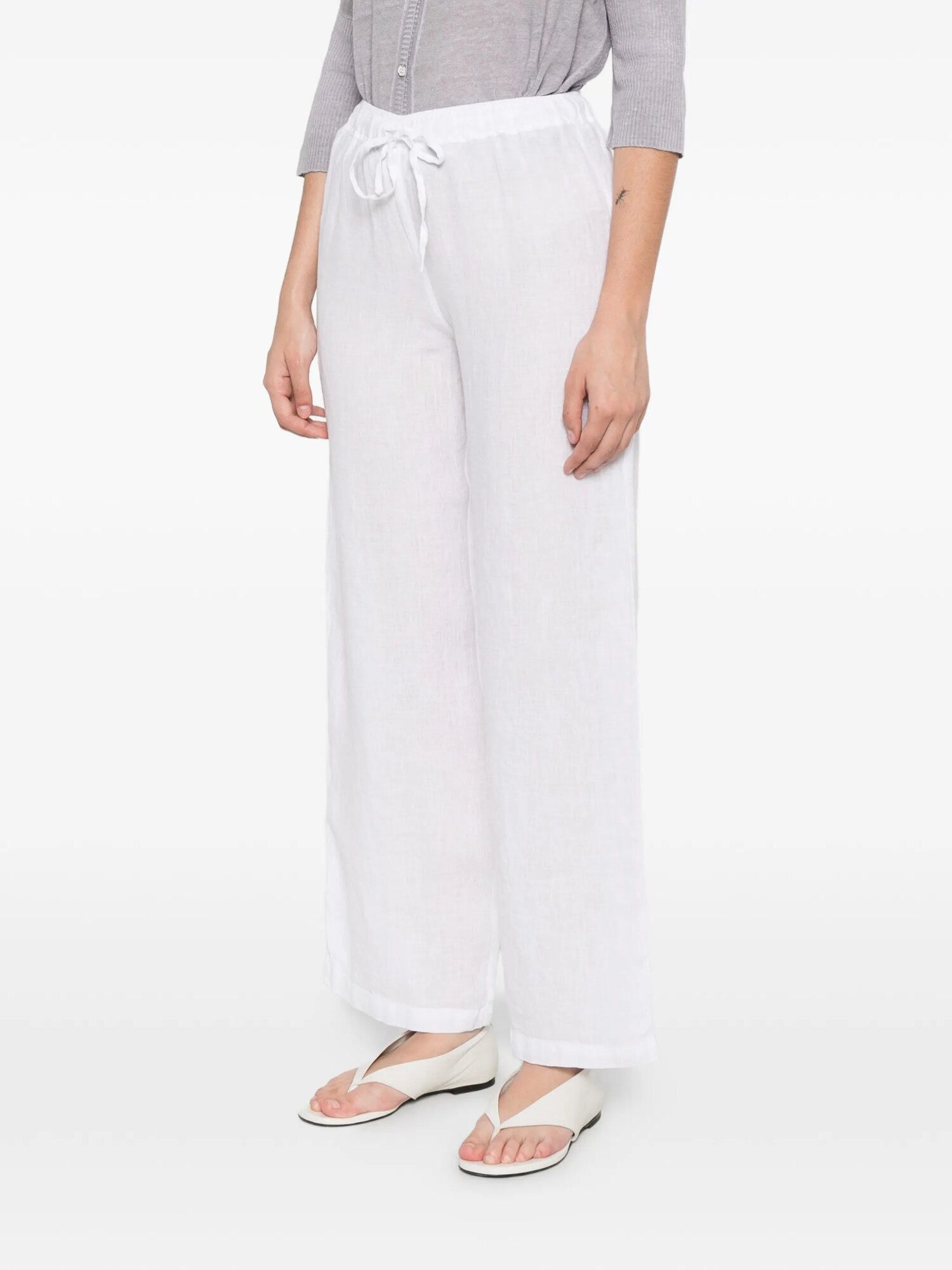 Брюки 120% LINO Drawstring wide-leg trousers, размер 42, white — фото 1