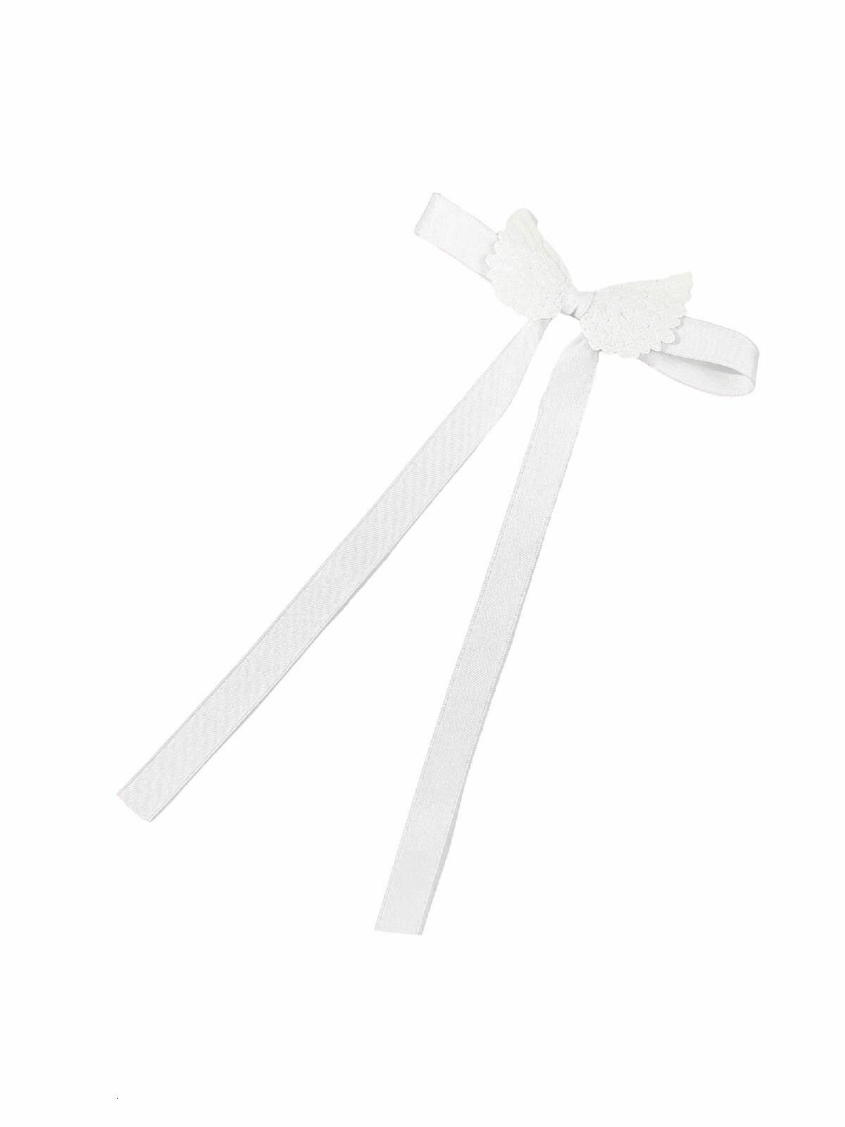 1 часть заколки из ленты с бантиком-крылышком-белая