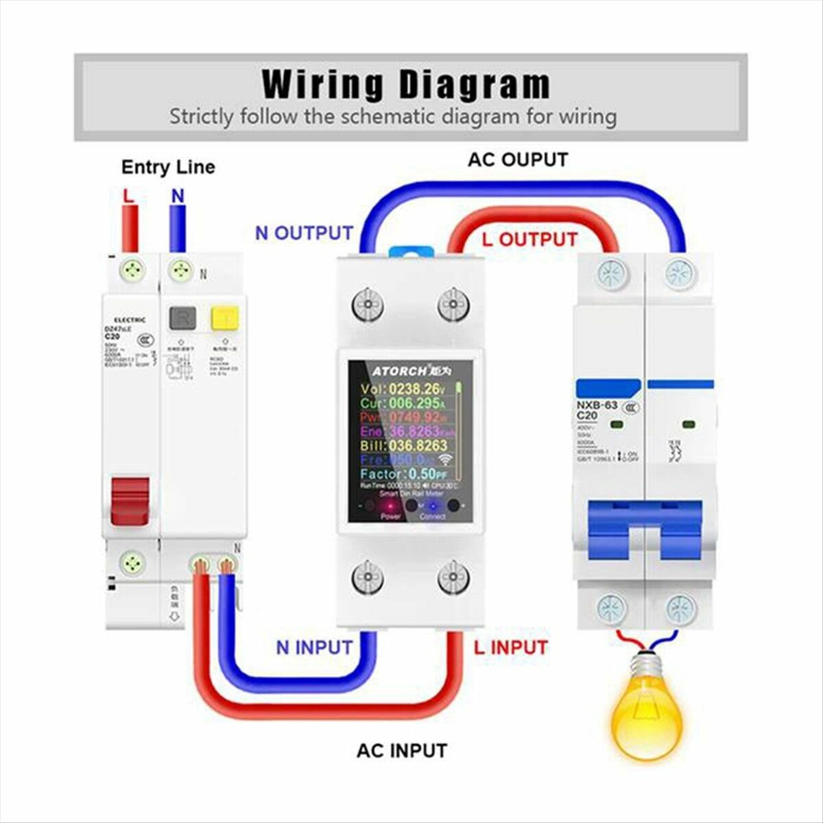 Счетчик электроэнергии ATORCH GR2PW Tuya WiFi Rail Power