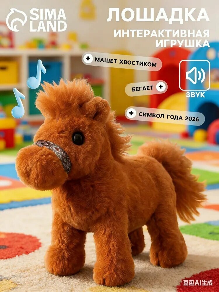 Интерактивная игрушка лошадь ходящая с звуком, плюшевая реалистичная кукла для детей, двигается и издает звуки, требует 2 батарейки AA
