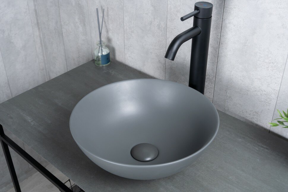 Раковина Gid 9081gnm 53404 накладная серая матовая 36x36x14