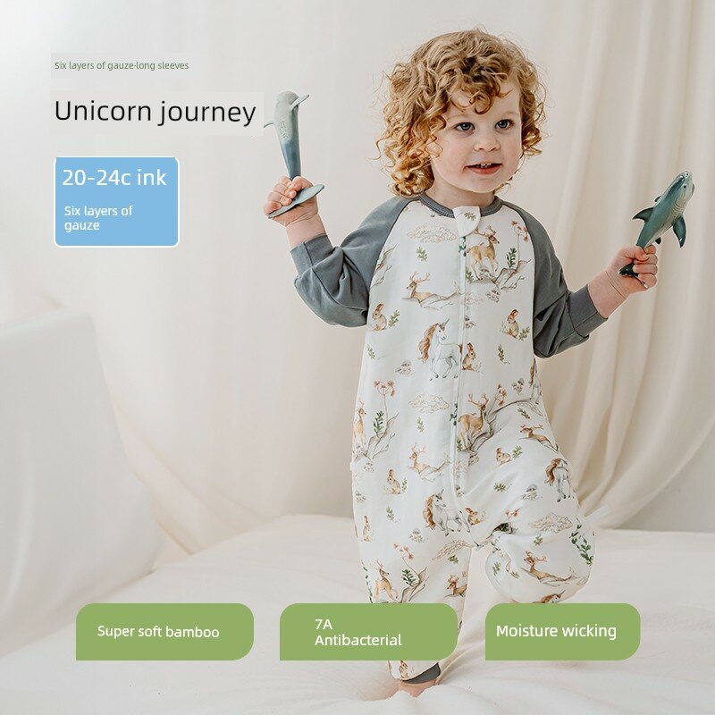ELLEbaby Хлопковый муслин детский спальный мешок с рисунком Единорог Путешествие, длинный рукав, для роста 105-120 см
